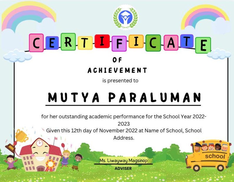 Colorful Kids Certificate of Achievement - Etsy