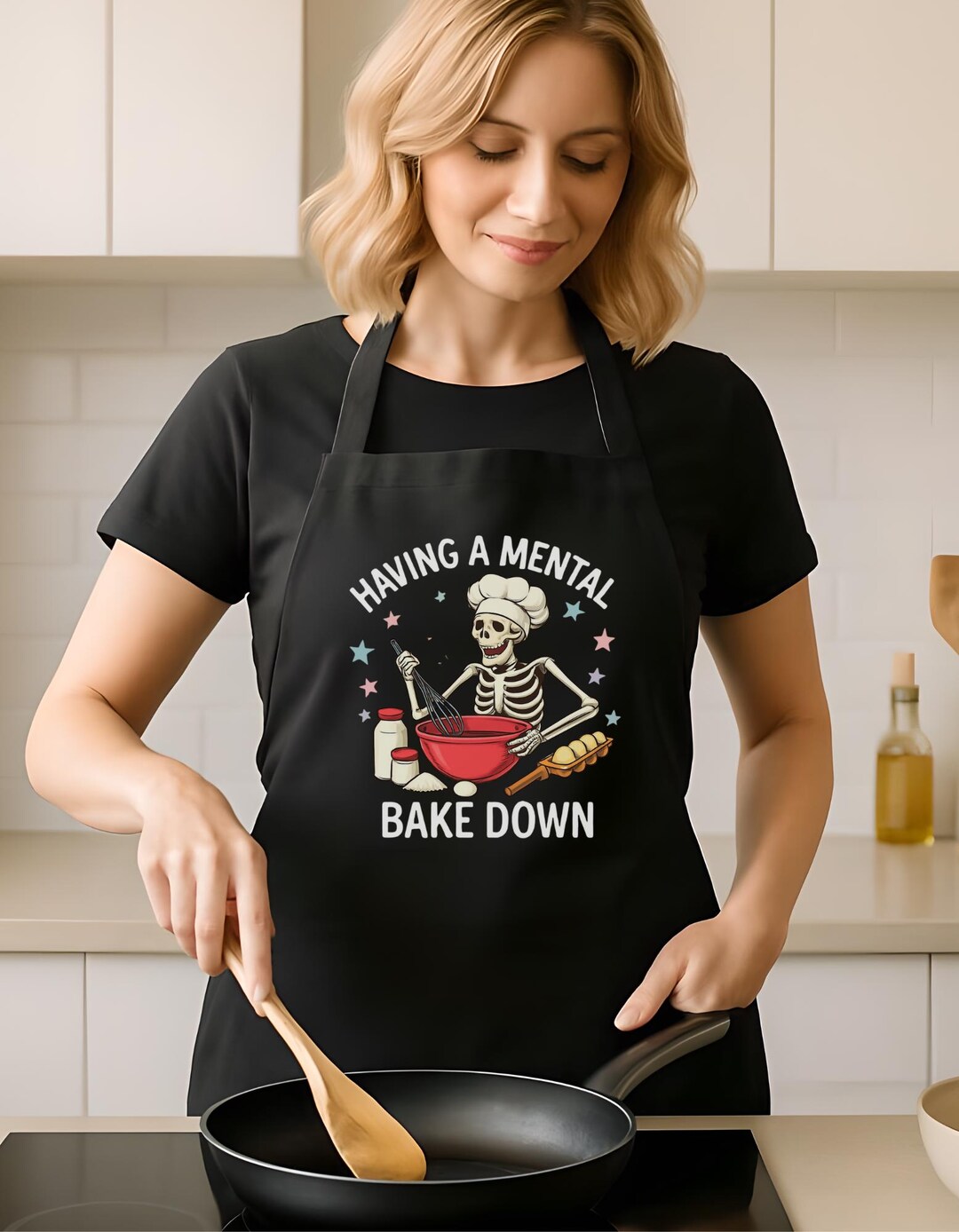 Funny Skeleton Cooking Apron: Mental Bake Down, Halloween Kitchen Decor ...