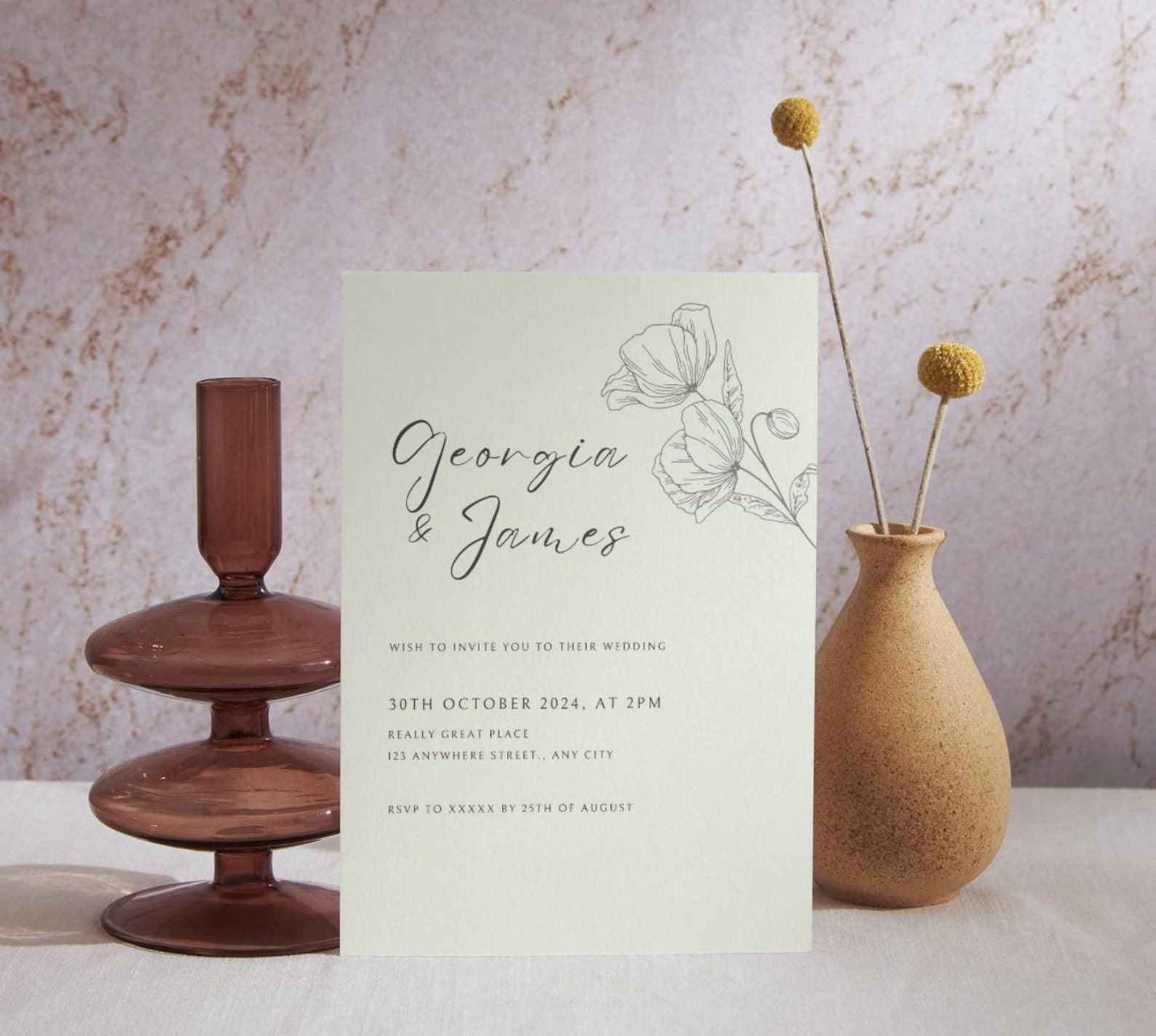 Minimalist Wedding Invitation Card Template, Elegant Invitation ...