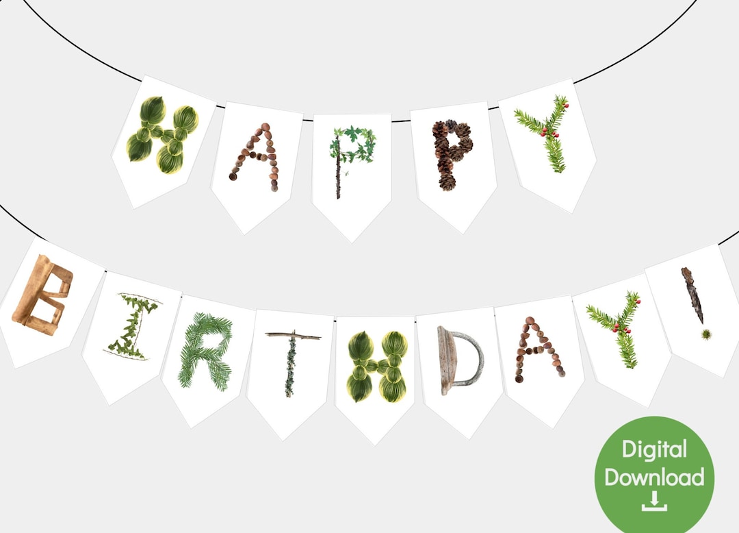 Printable Nature Themed Birthday Banner Digital Download Forest Themed ...