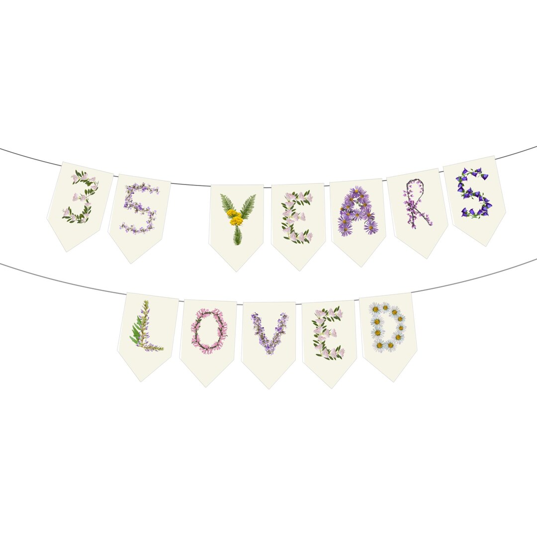 Personalized Happy 35th Birthday Banner - 35 Years Loved Paper Garland ...