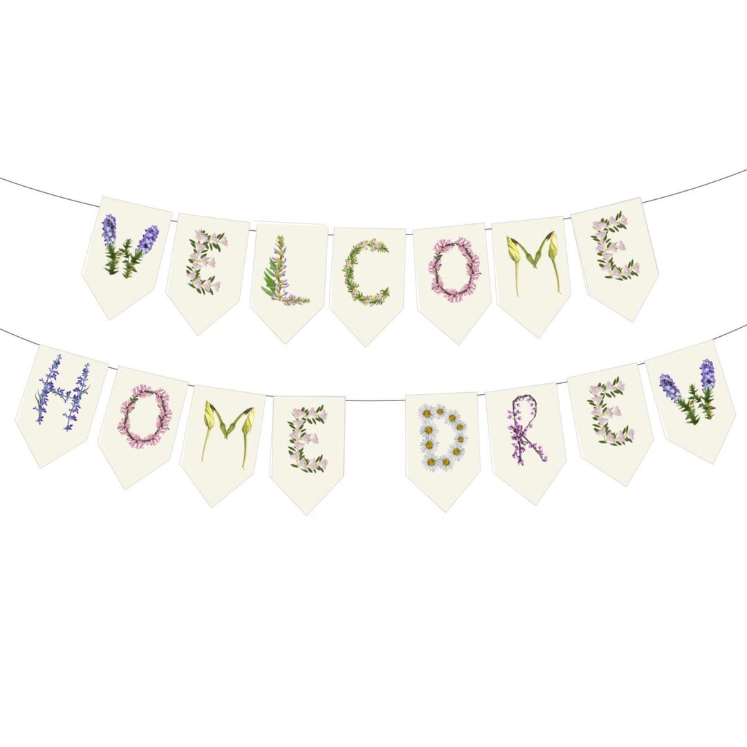 Personalized Welcome Home Banner | Custom Name Wildflower Bunting ...