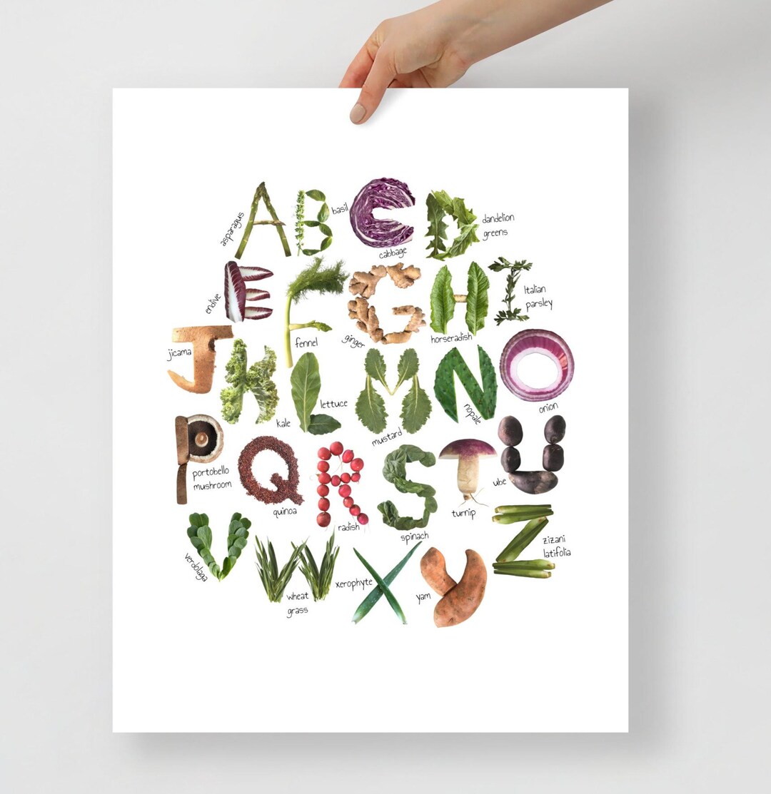 Vegetable Alphabet Poster | Unframed Print for Veggie Themed Nursery or ...