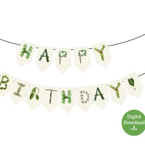 Printable Nature Themed Birthday Banner Digital Download Plant Themed ...