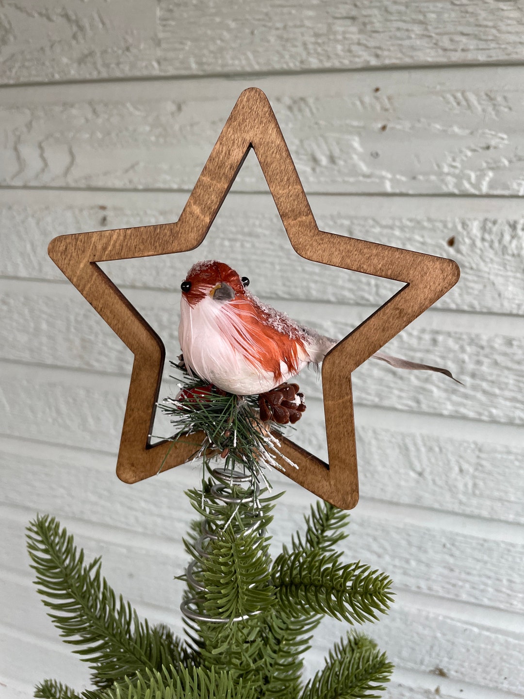 Wood Star With Bird Tree Topper Nature Themed Tree Topper for Your ...