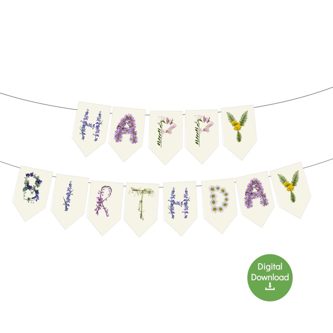 Garden Party Printable Banner - Spring Birthday Bunting Digital ...