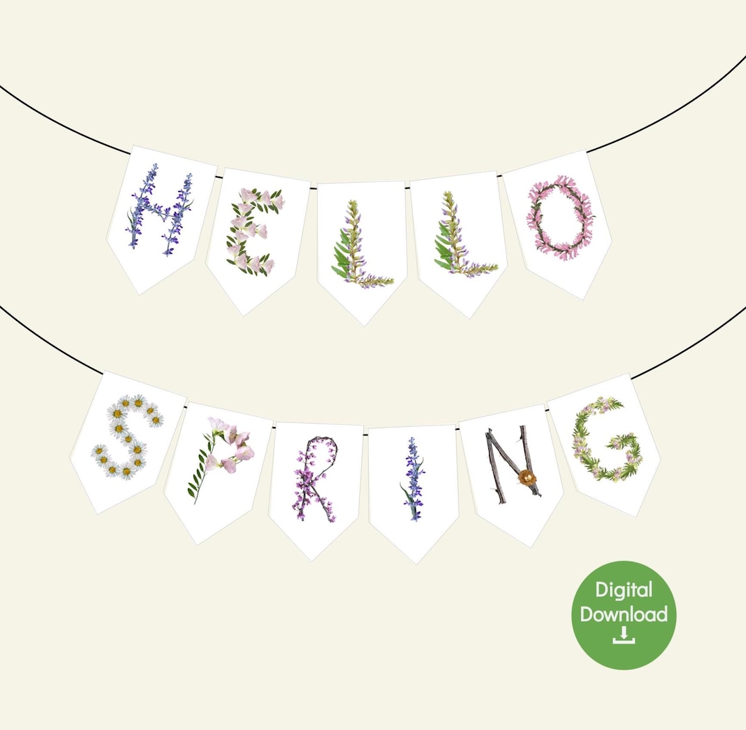 Hello Spring - Printable Banner - Digital Flower Banner - Welcome ...