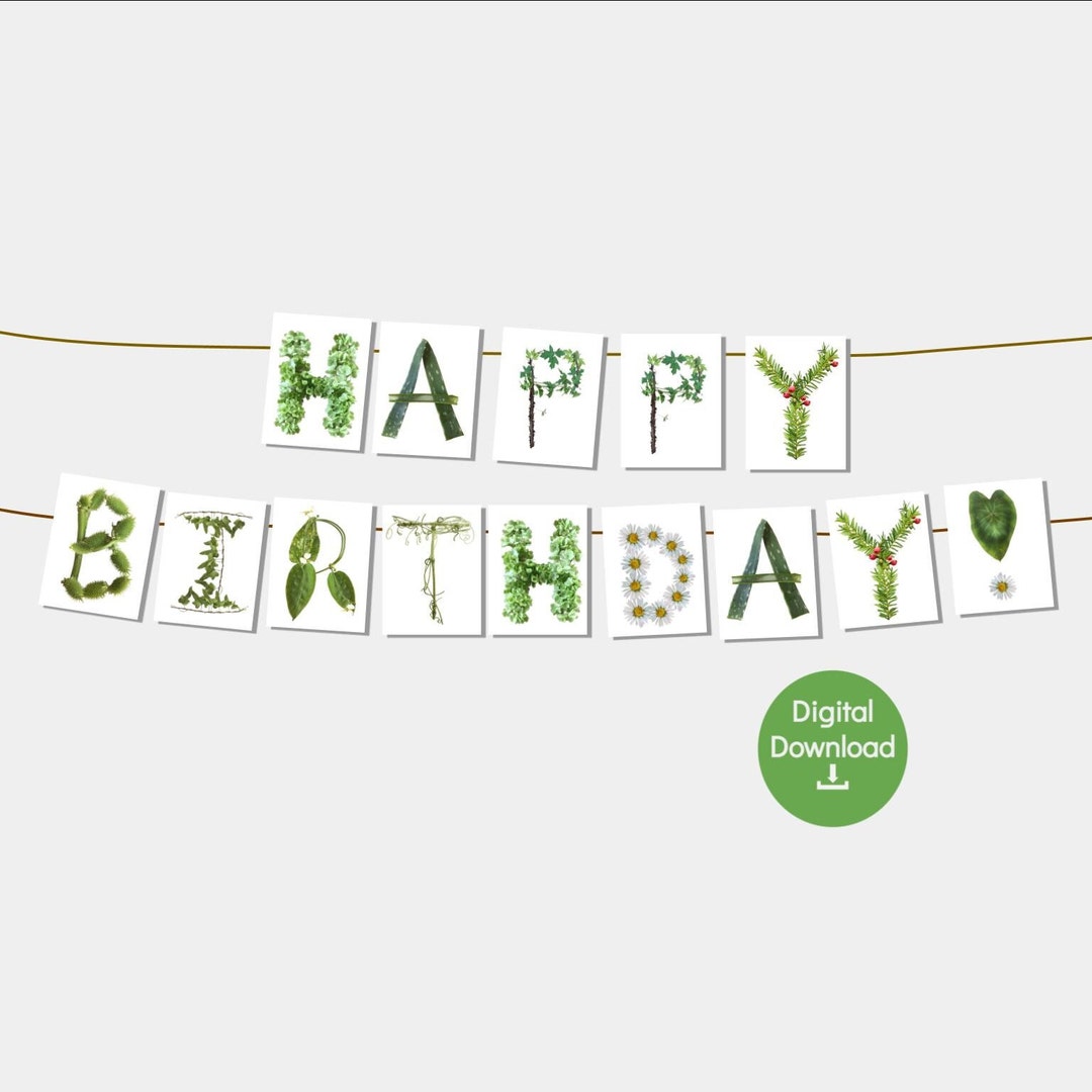 Printable Nature Themed Birthday Banner Digital Download Plant Themed ...