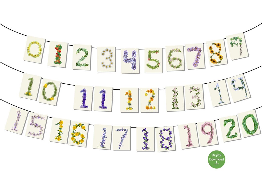 Flower Number Cards 1-20 | Botanical Learning Printables | Nature Math ...