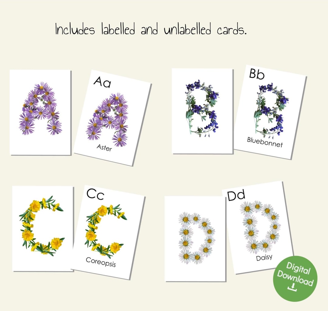 Wildflower Alphabet Printable Hanging Letter Cards | Phonetic Flower ...