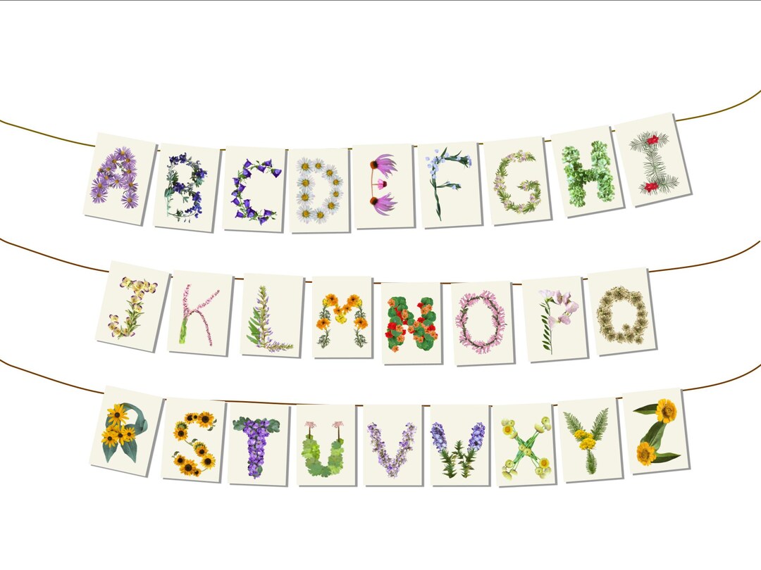 Wildflower Alphabet Printable Hanging Letter Cards Phonetic Flower ...