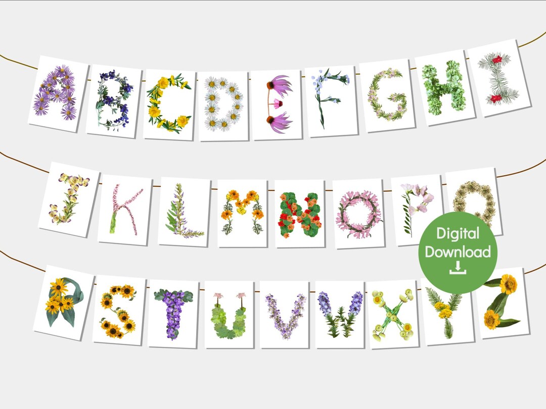 Wildflower Alphabet Printable Hanging Letter Cards Phonetic Flower ...