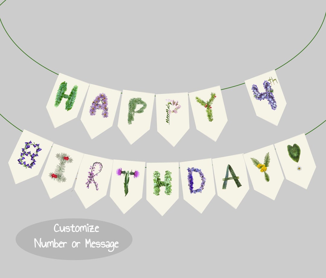 Number Birthday Party Banner Plant, Garden or Forest Themed Paper ...