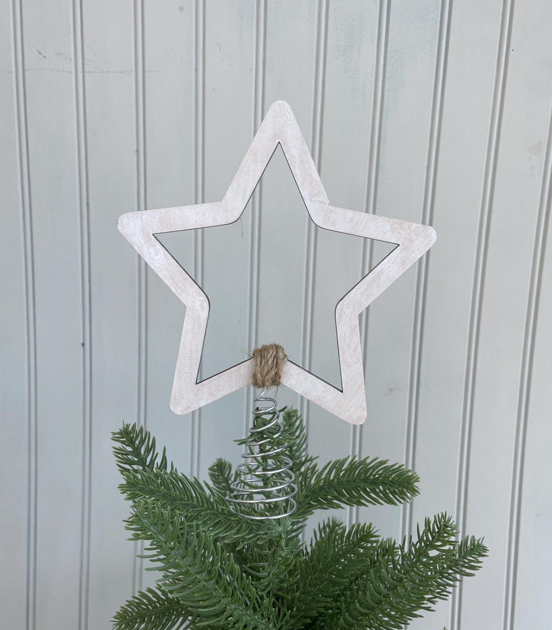 Whitewashed Wood Star Tree Topper 6 or 8 Inch Star Rustic Country Look ...