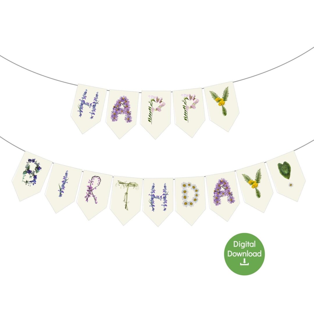Printable Floral Birthday Banner - Summer Boho Wildflower Birthday ...