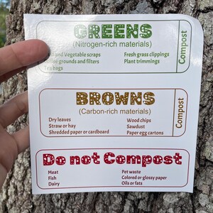 Compost Sticker Sheet - 3 Vinyl Labels for Greens and Brown Compost ...