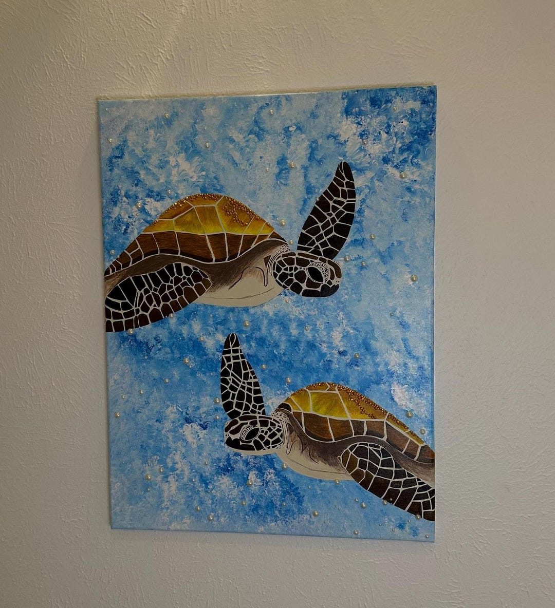 Sea Turtles, Swimming Underwater, Rhinestones, Pearls, Ocean Artwork ...