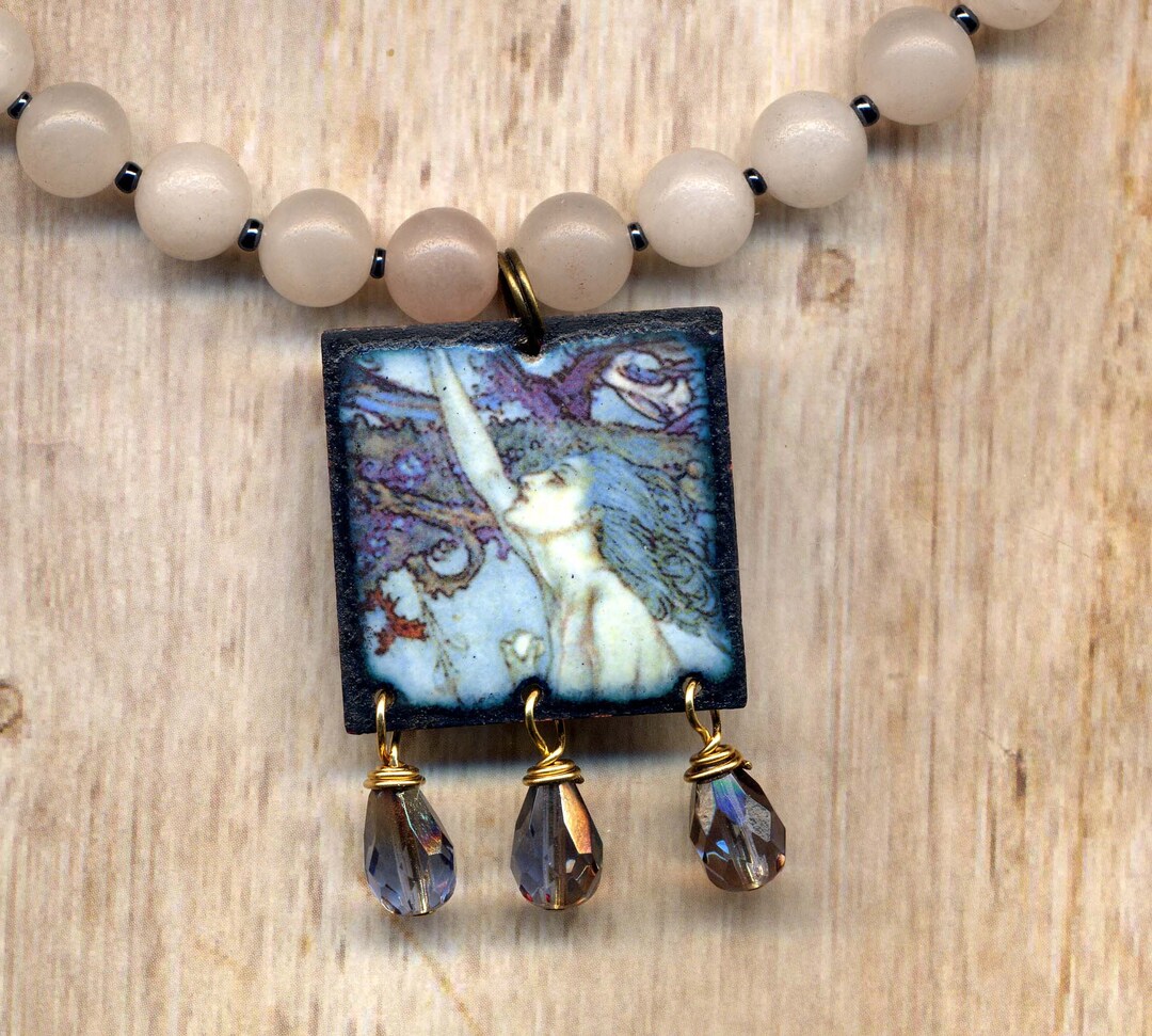 Romantic Angel Enamel Pendant Necklace, Fairy Natural Jade Necklace ...