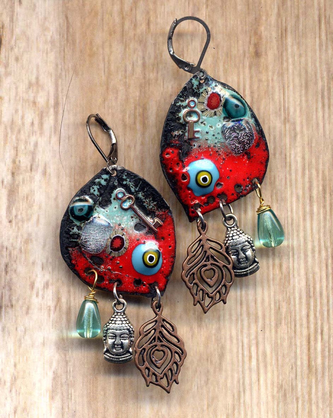 Buddha Enamel Earrings, Buddhist Vitreous Sterling Silver or Stainless ...