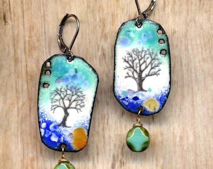 Enamel Tree of Life Earring Sterling Silver/ Stainless Steel Lever Back ...