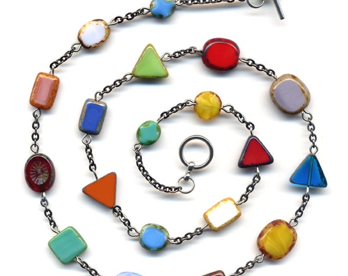 OOAK Mod Necklace Multi Color and Shapes Necklace Rare Czech - Etsy