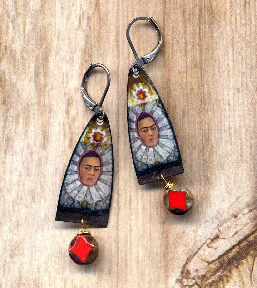 Frida Kahlo Enamel Earrings, Daisy Sterling Silver or Stainless Steel ...