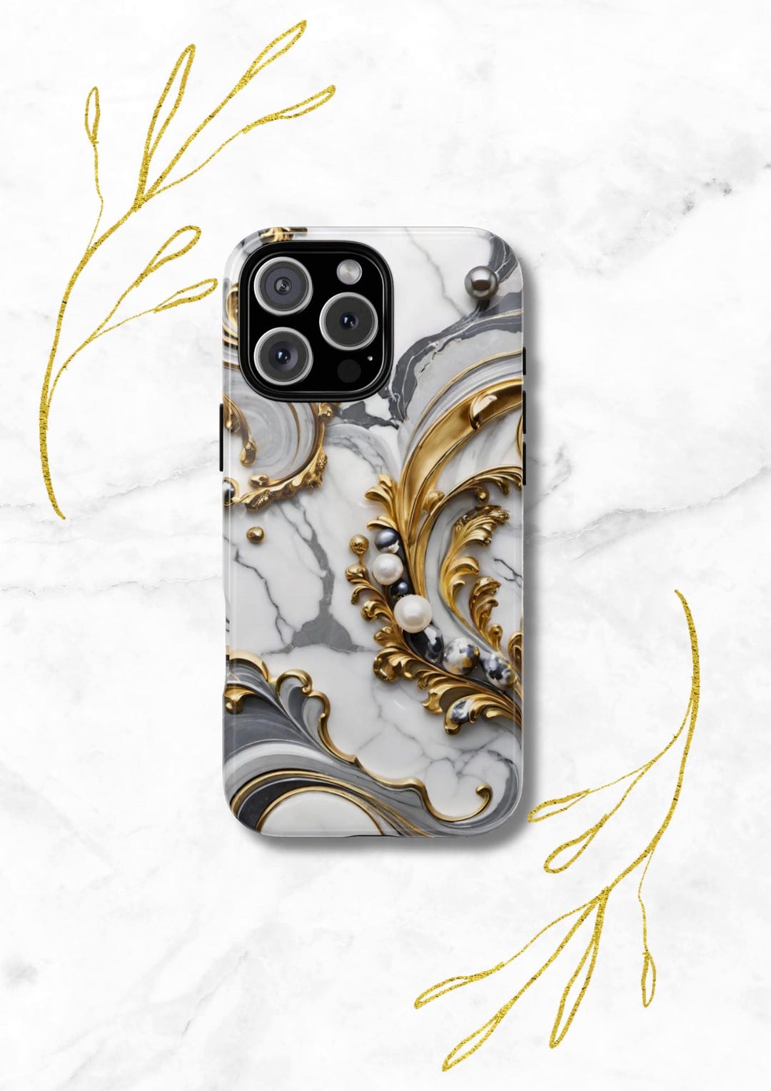 Grand Marble Design With Cascading White and Gray Swirling Curves and ...