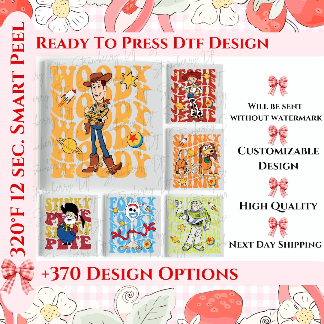 Retro Toy Story Character Dtf Transfer Print, Toy Story Woody Ready to ...