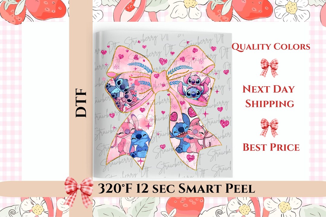 Valentine Coquette Stitch Dtf, Pink Valentine Stitch Character Dtf ...