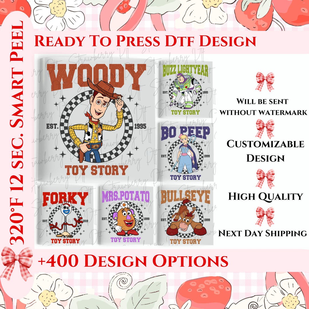 Retro Toy Story Dtf Transfer Print, Checkered Toy Story Ready to Press ...