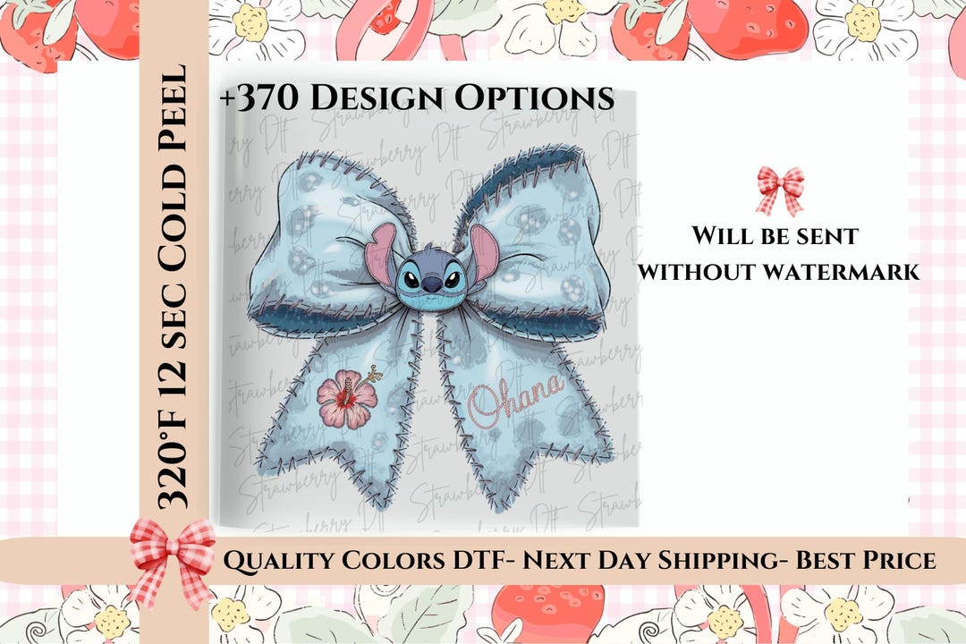 Stitch Bow Dtf, Disney Lilo and Stitch Dtf, Coquette Stitch Dtf, Ready ...