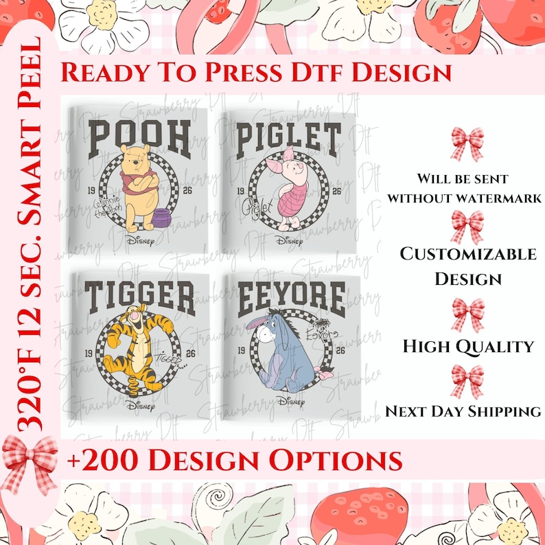 Checkered Winnie the Pooh and Friends Dtf, Disney Pooh Friends Dtf ...