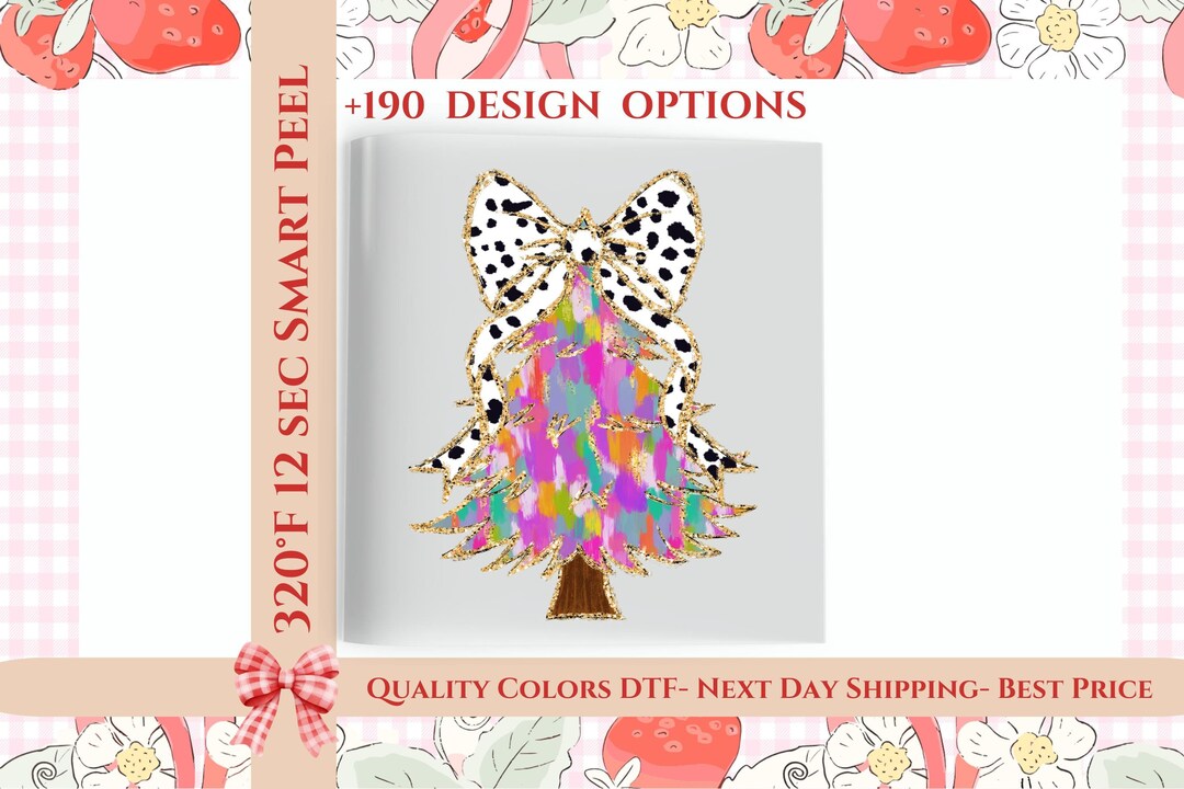 Colorful Christmas Tree DTF Transfer, Christmas Coquette Tree Ready to ...