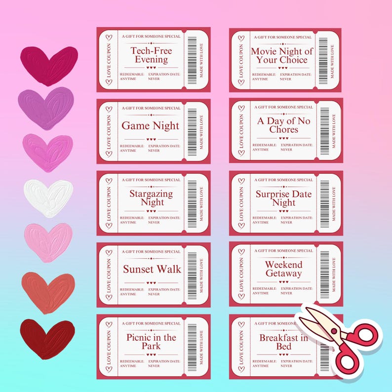36 Editable Printable Love Coupons, Romantic Gift for Couples, Digital ...