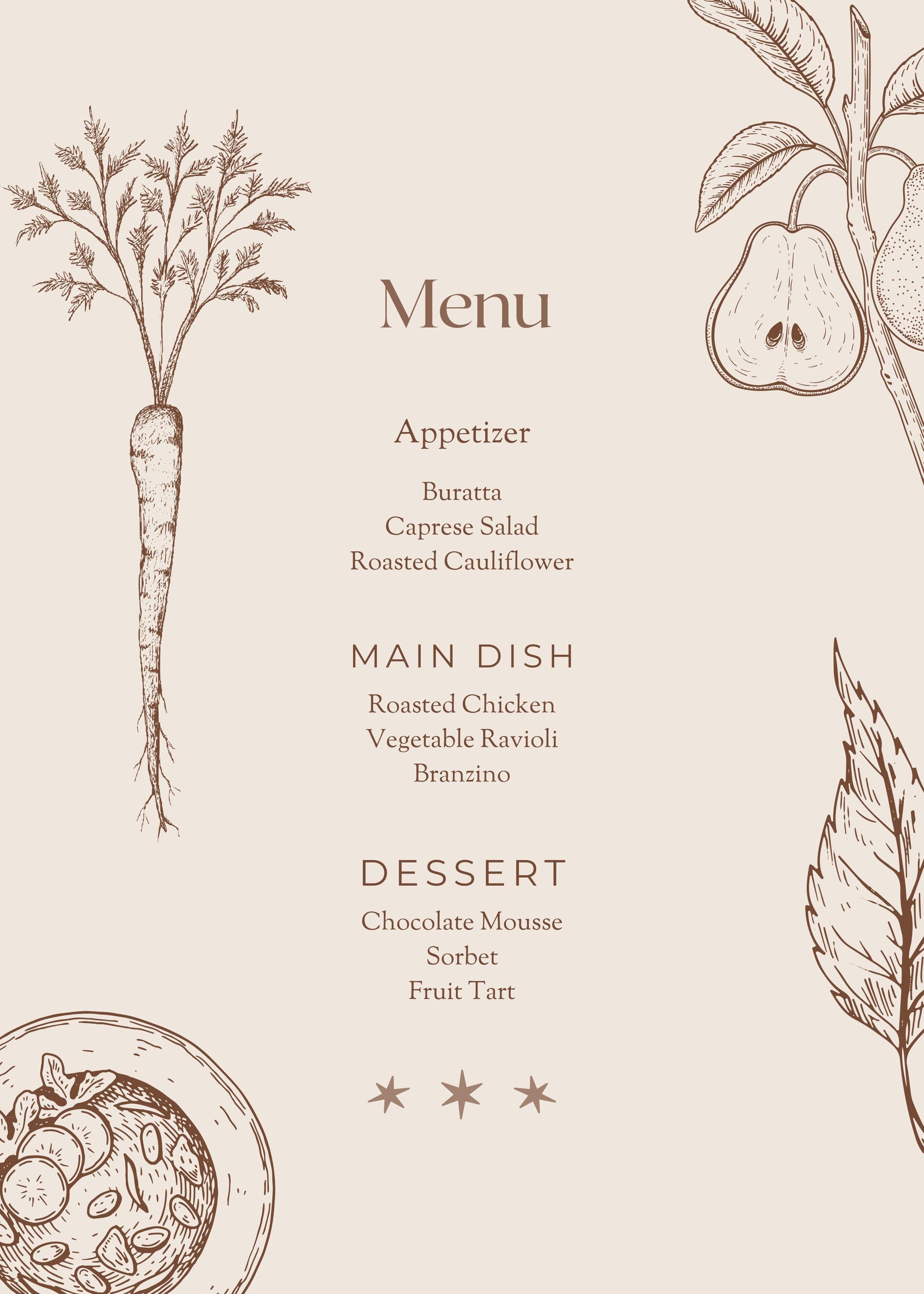 Rustic Tan & Brown Dinner Menu Template - Etsy