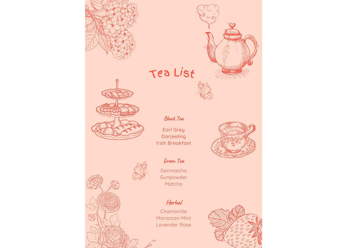 Whimsical Afternoon Tea Menu Template - Etsy
