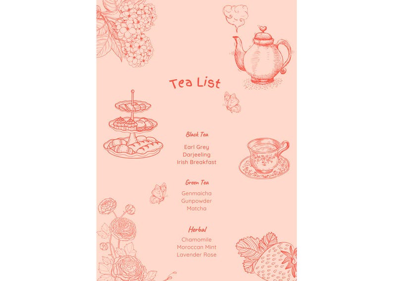 Whimsical Afternoon Tea Menu Template - Etsy