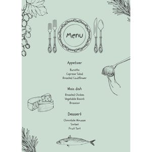 Playful Sage Green Dinner Menu Template - Etsy