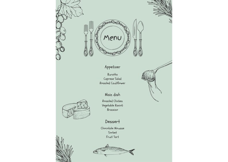 Playful Sage Green Dinner Menu Template - Etsy