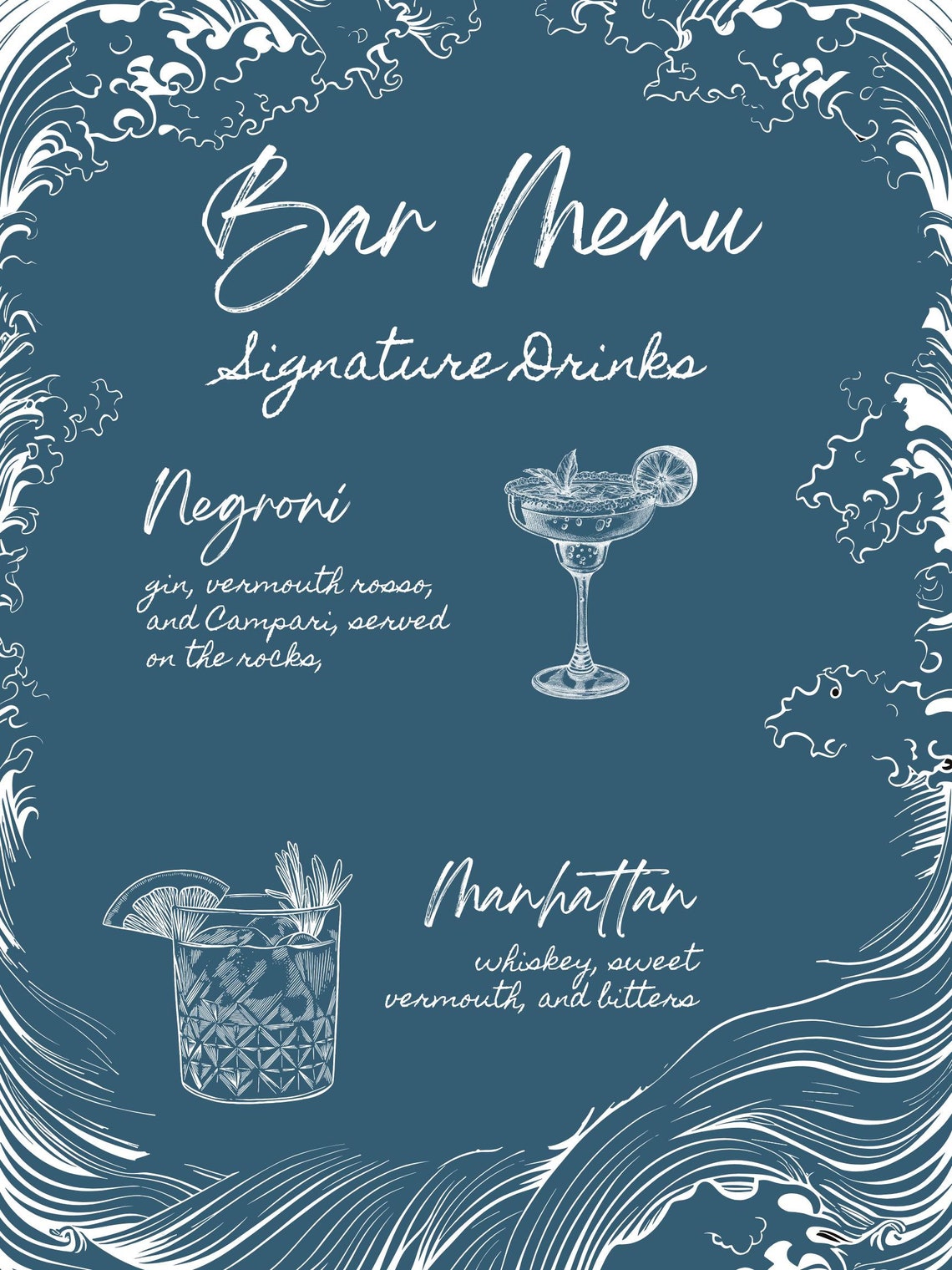 Nautical Blue Wedding Bar Menu Template-coastal-inspired Canva Editable ...