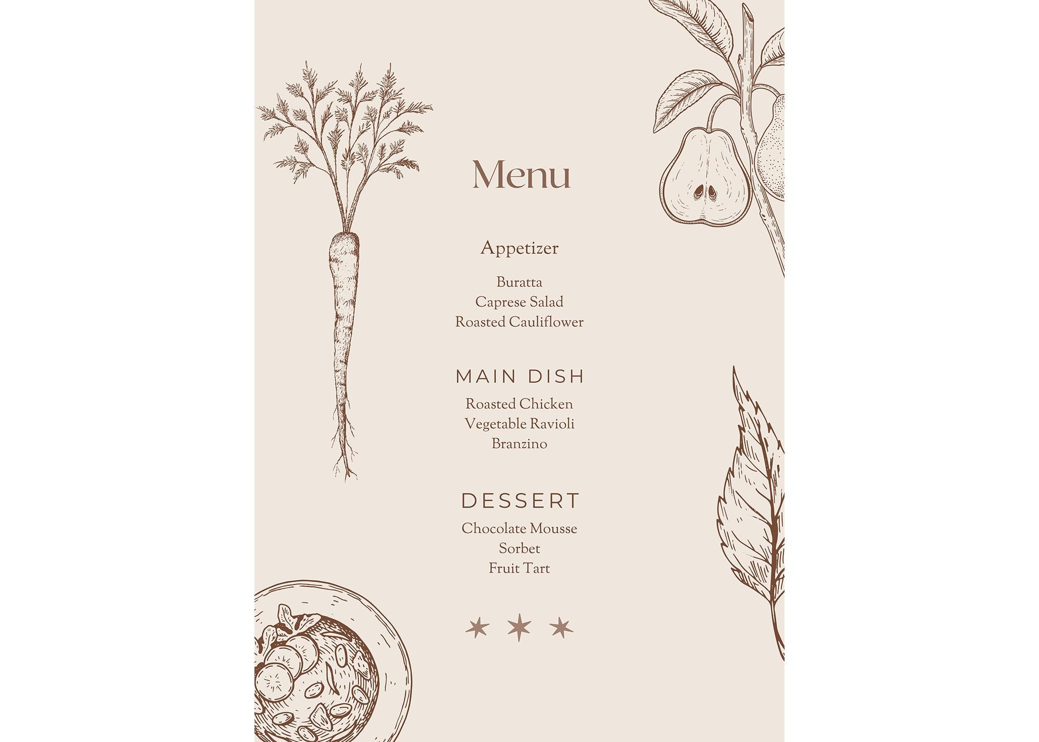 Rustic Tan & Brown Dinner Menu Template - Etsy