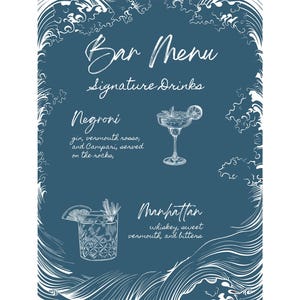 Nautical Blue Wedding Bar Menu Template-coastal-inspired Canva Editable ...