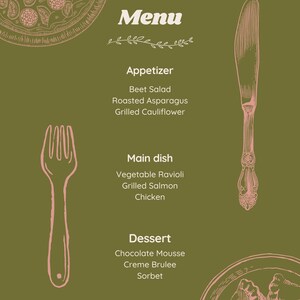 Whimsical Dinner Menu Template - Etsy