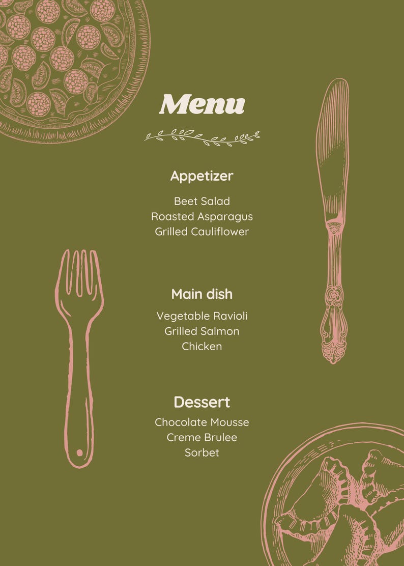 Whimsical Dinner Menu Template - Etsy