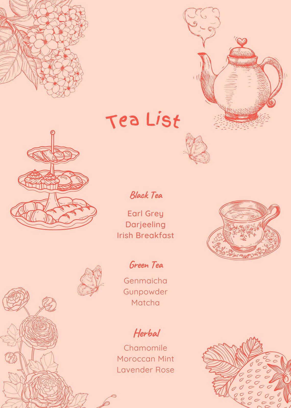 Whimsical Afternoon Tea Menu Template - Etsy