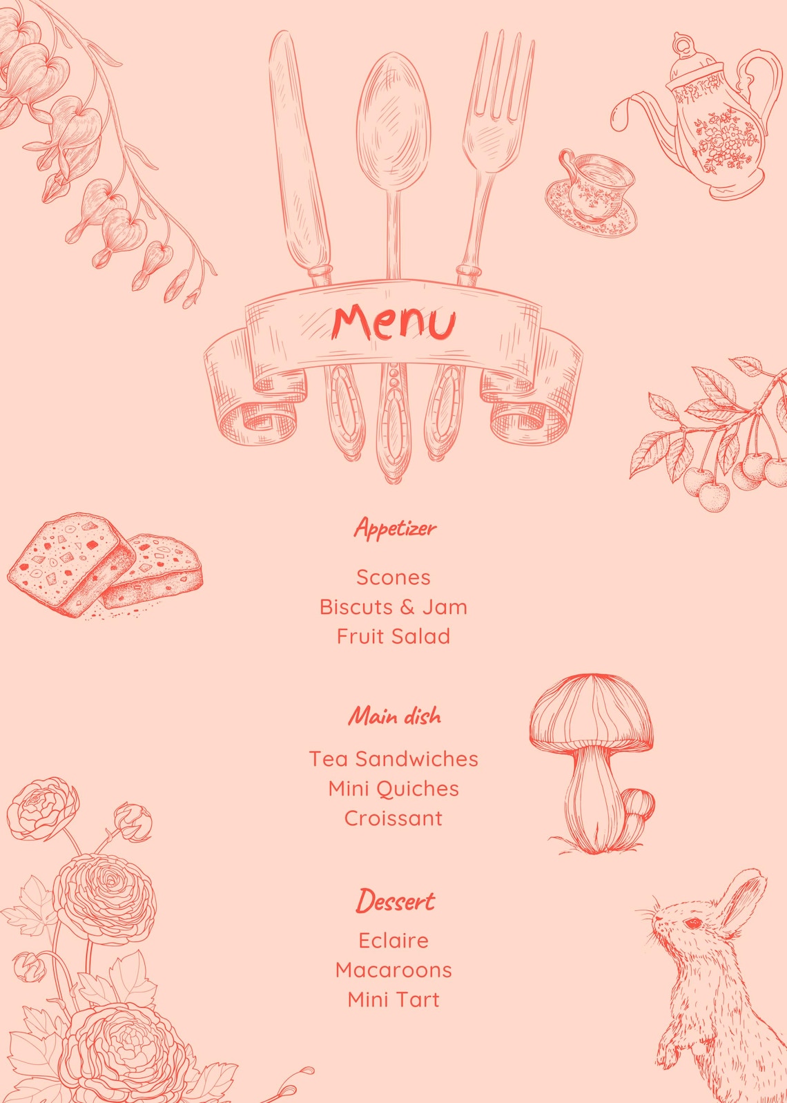 Whimsical Afternoon Tea Menu Template - Etsy