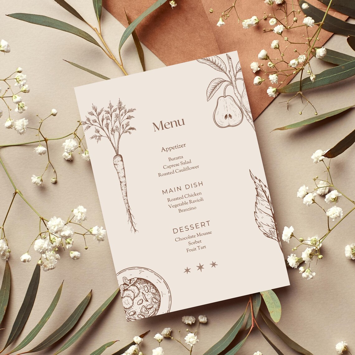 Rustic Tan & Brown Dinner Menu Template - Etsy