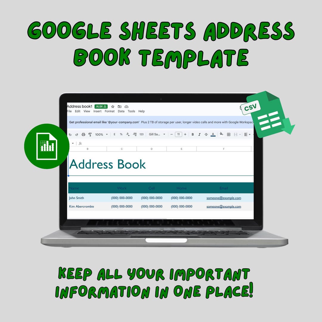 Address Tracker Spreadsheet - Excel & Google Sheets Contact Directory ...