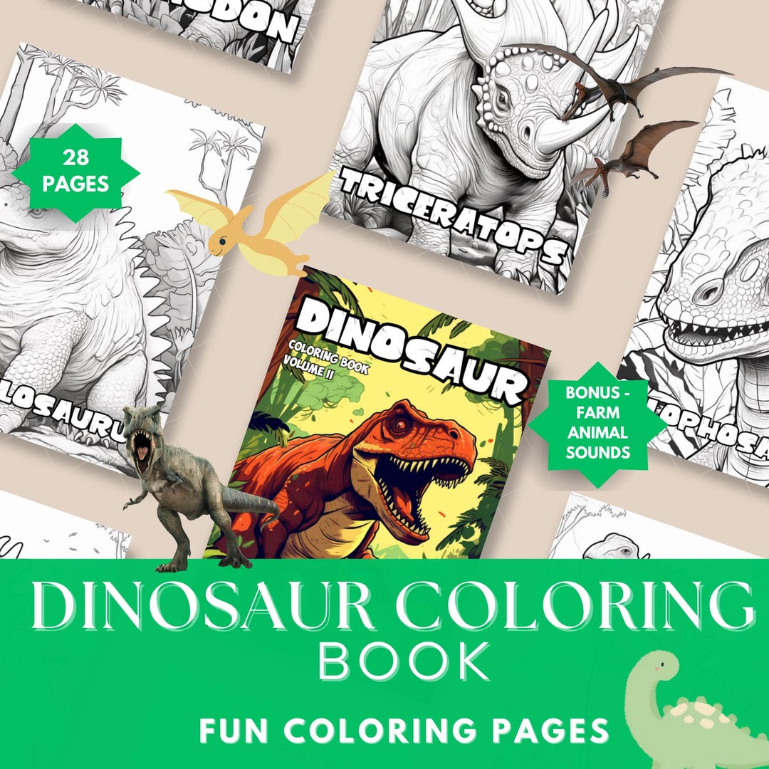 Dinosaur Coloring Book for Kids, Dino Activity Pages, Printable PDF ...