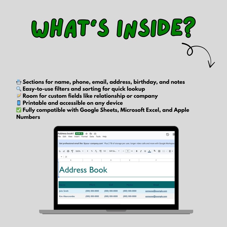 Address Tracker Spreadsheet - Excel & Google Sheets Contact Directory ...